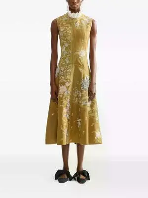 Erdem Floral Embroidered Midi Dress - Yellow