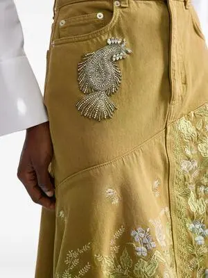 Erdem Floral Embroidered Midi Skirt - Yellow