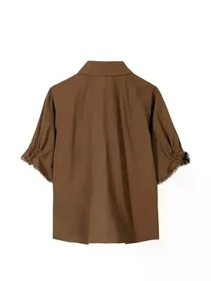 LUISA CERANO Frayed-edge Gathered-sleeve Blouse