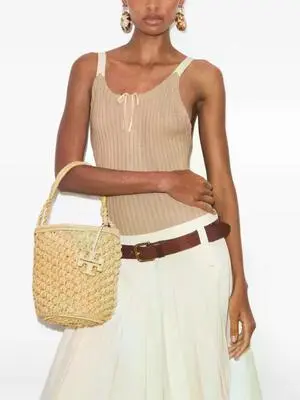 Tory Burch Ella Hand-crocheted Popcorn Bucket Bag - Neutrals
