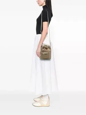 Prada Canvas Canapa Logo Bow Drawstring Bucket Bag Satchel - Brown