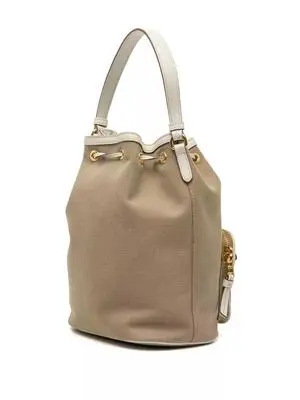 Prada Canvas Canapa Logo Bow Drawstring Bucket Bag Satchel - Brown