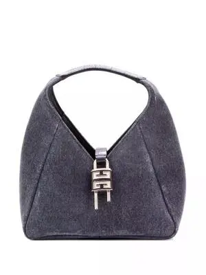 Givenchy Padlock Washed Denim And Crocodile Embossed Leather Mini Hobo Bag