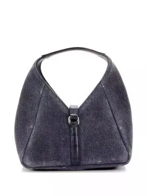 Givenchy Padlock Washed Denim And Crocodile Embossed Leather Mini Hobo Bag