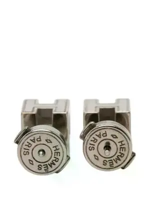 Hermès 20th Century Palladium Plated Enamel Cage Cube Earrings - Pink