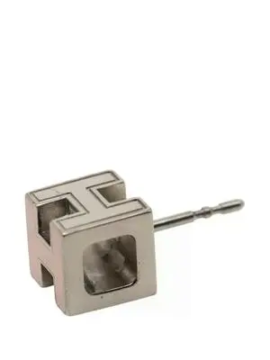 Hermès 20th Century Palladium Plated Enamel Cage Cube Earrings - Pink