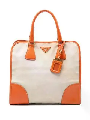 Prada Saffiano Trimmed Canapa Satchel - Orange