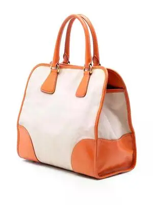 Prada Saffiano Trimmed Canapa Satchel - Orange
