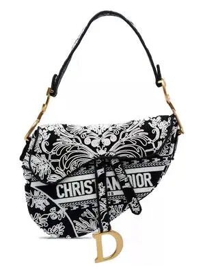 Dior 2022 Canvas Embroidered Saddle Bag - Black