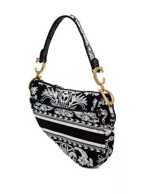 Dior 2022 Canvas Embroidered Saddle Bag - Black
