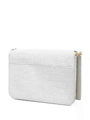 Saint Laurent Croc Embossed Leather Monogram Cassandre Crossbody Bag 2021 - White