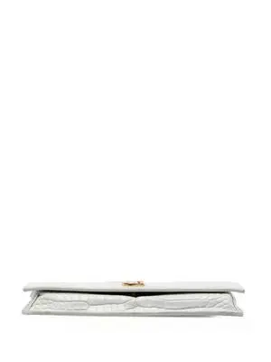 Saint Laurent Croc Embossed Leather Monogram Cassandre Crossbody Bag 2021 - White