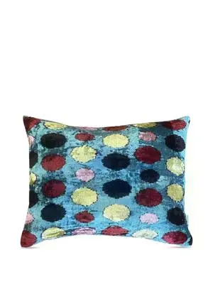 LES-OTTOMANS Oval Motif Velvet Cushion - Blue