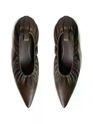 12 STOREEZ Leather Pointed Toe Pumps - Brown