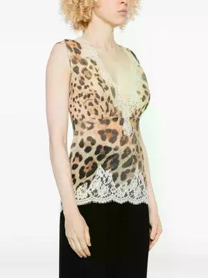 ERMANNO FIRENZE Leopard-print Lace-trim Top