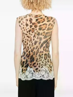 ERMANNO FIRENZE Leopard-print Lace-trim Top
