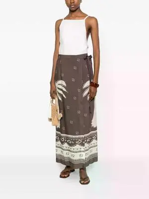 OTTOD'AME Palm Tree Print Midi Skirt