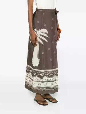 OTTOD'AME Palm Tree Print Midi Skirt