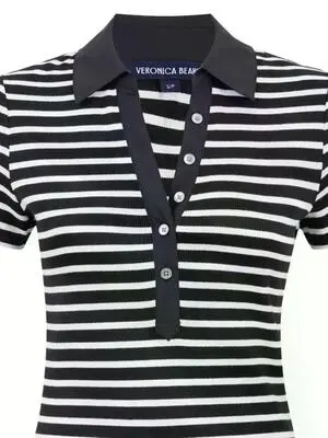 Veronica Beard Striped T-shirt With Button Fastening - Black