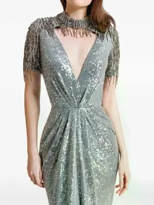 GEMY MAALOUF Embroidered Sequins Maxi Dress