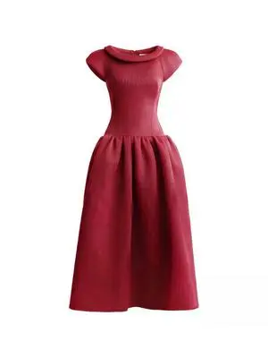 GEMY MAALOUF Sculpted-neckline Drop-waist Midi Dress - Red