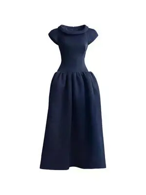 GEMY MAALOUF Sculpted-neckline Drop-waist Midi Dress - Blue