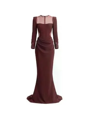 GEMY MAALOUF Beaded Corset Maxi Dress - Red