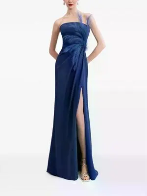 GEMY MAALOUF Feather-detail Draped Maxi Dress