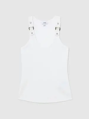 REISS Stretch-cotton Vest With Hardware Detail - White