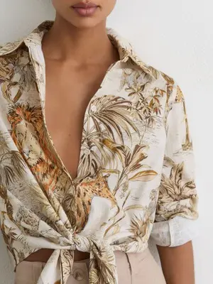REISS Cece Safari-print Tie-front Shirt