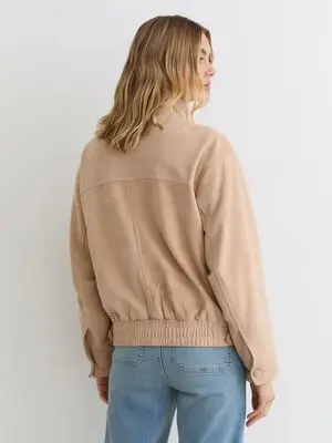 REISS Petra Petite Suede Jacket - Neutral