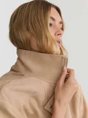 REISS Petra Petite Suede Jacket - Neutral
