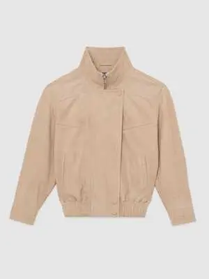REISS Petra Petite Suede Jacket - Neutral