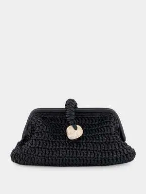 SERENA UZIYEL Delphine Raffia Clutch Bag - Black