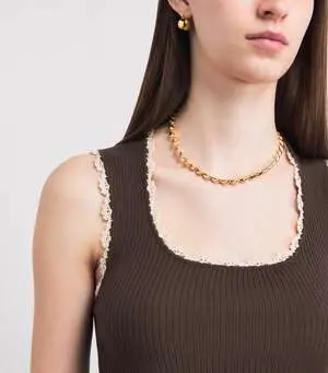 Sandro Crochet-trimmed Rib-knit Tank Top - Brown