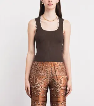 Sandro Crochet-trimmed Rib-knit Tank Top - Brown