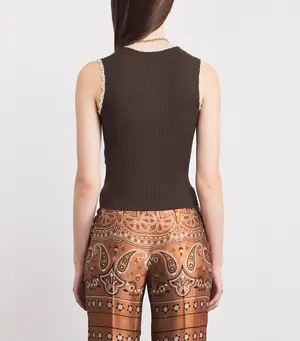 Sandro Crochet-trimmed Rib-knit Tank Top - Brown