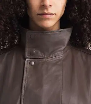 LEMAIRE Leather Blouson Bomber Jacket - Brown