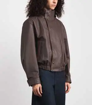 LEMAIRE Leather Blouson Bomber Jacket - Brown