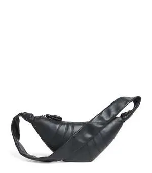 LEMAIRE Small Leather Croissant Bag - Navy
