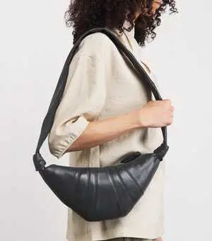 LEMAIRE Small Leather Croissant Bag - Navy