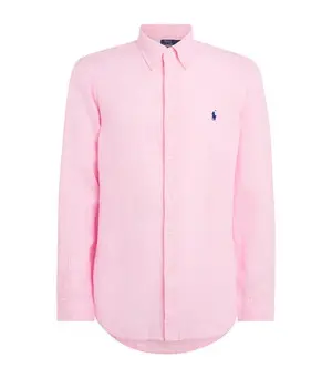 Polo Ralph Lauren Linen Button-up Shirt With Embroidered Logo - Pink