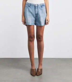 7 For All Mankind Cotton-linen Mid-rise Shorts - Blue