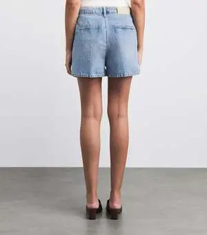 7 For All Mankind Cotton-linen Mid-rise Shorts - Blue