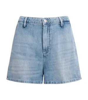 7 For All Mankind Cotton-linen Mid-rise Shorts - Blue