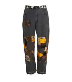 KARTIK RESEARCH Manali Patchwork Wide-leg Jeans - Black