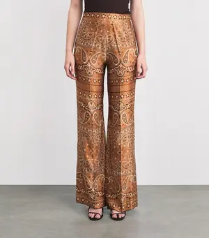 Sandro Bandana Print Flared Trousers - Brown