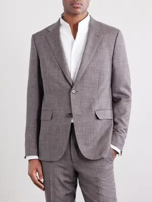 Zegna Prince Of Wales Checked Wool, Silk And Linen-blend Suit Jacket