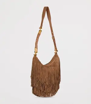 Balmain Suede Fringe Ébène Shoulder Bag - Brown