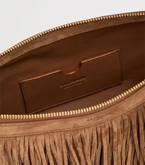 Balmain Suede Fringe Ébène Shoulder Bag - Brown